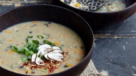 Mushroom Ginger Steel-cut Oat Congee - Healthy Slow Cooking